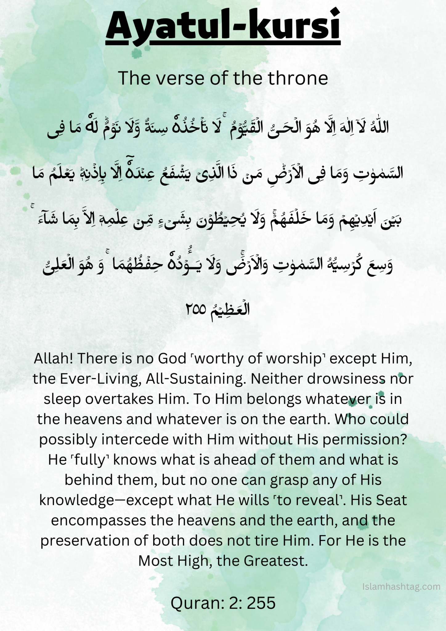 5 Hadith On Virtue Of Ayatul Kursi. - Islam Hashtag